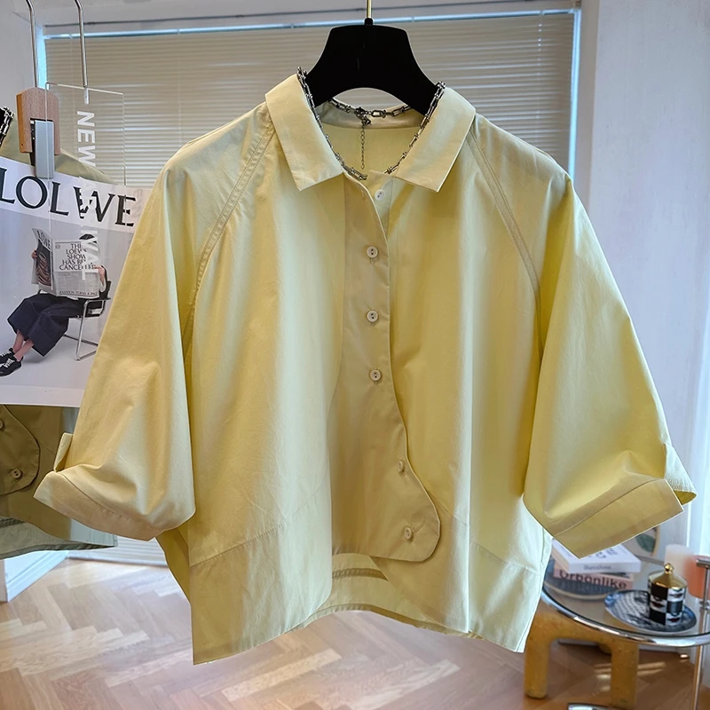 Chic-Loose-Irregular-Shirt-Women-s-Short-Sleeve-Blouse-Summer-Crop-Top ...