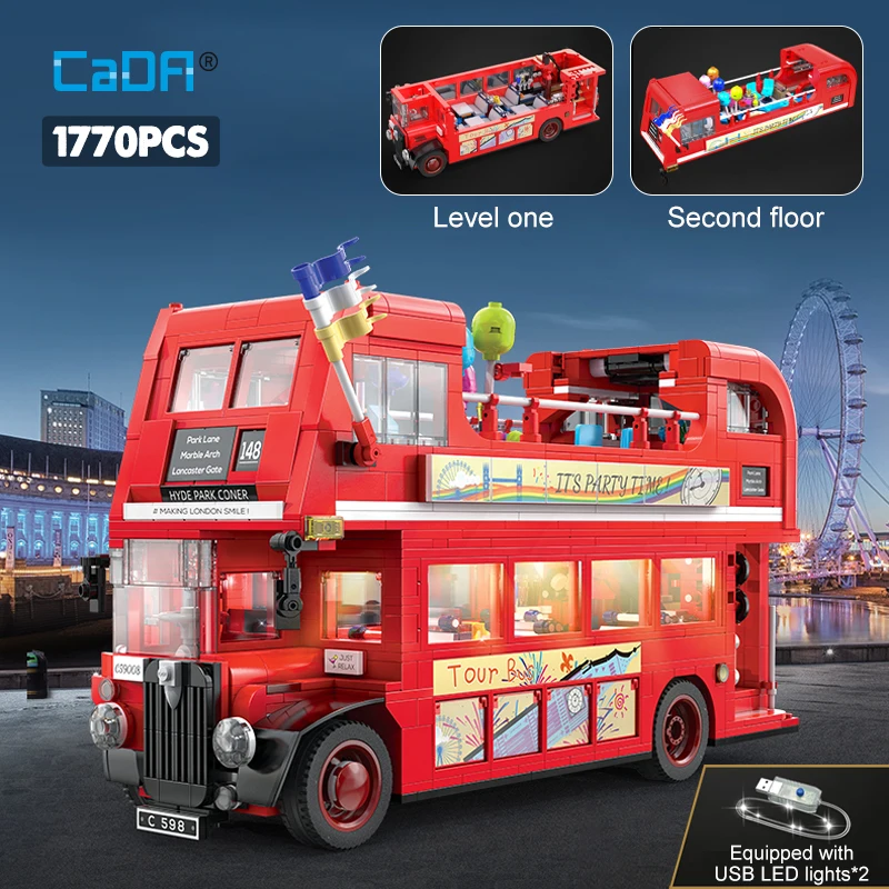 1770-Pcs-Cada-London-Double-Deck-Bus-Building-Blocks-Red-Balloon-Light ...