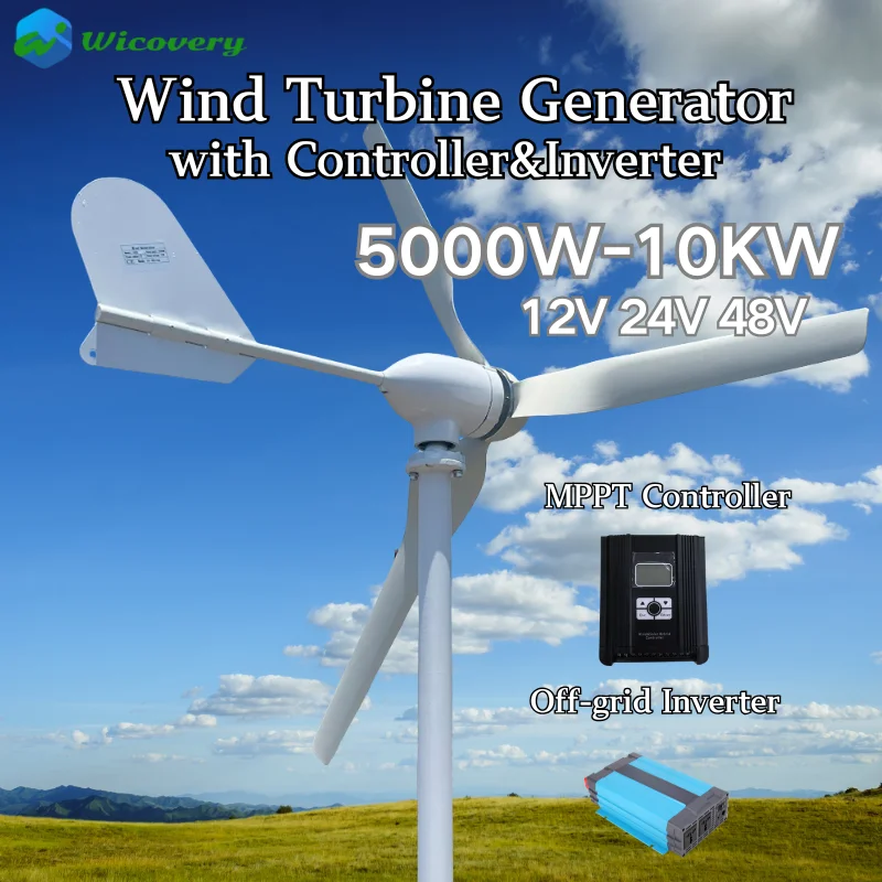 Home Use Horizontal Wind Turbine Generator 10KW/8KW/5KW with 12V/24V ...