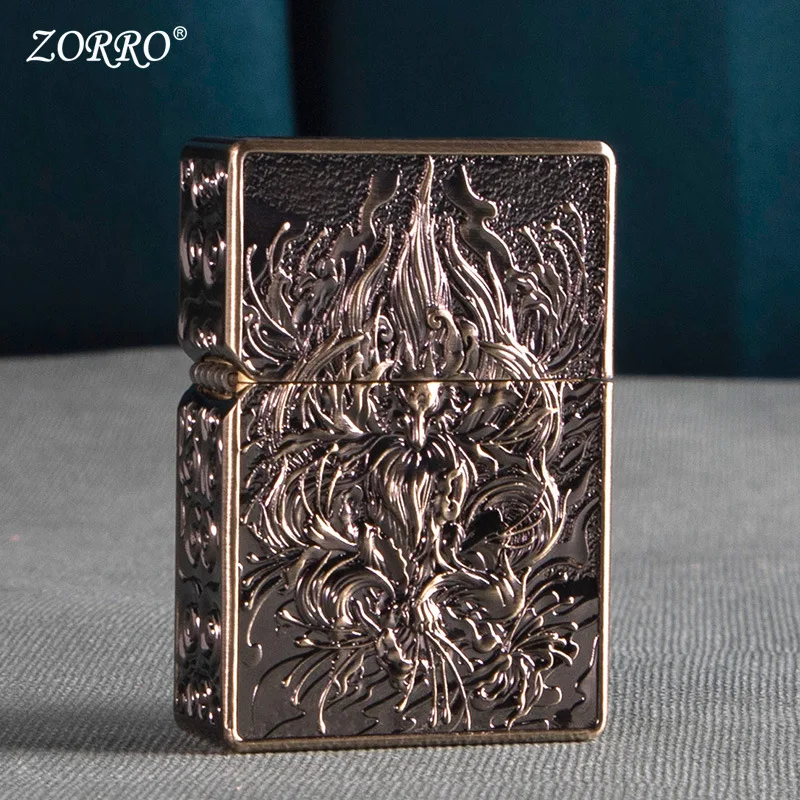 ZORRO-Brass-Armor-Five-Faced-Sculpture-Nine-Tailed-Fox-Kerosene-Lighter ...