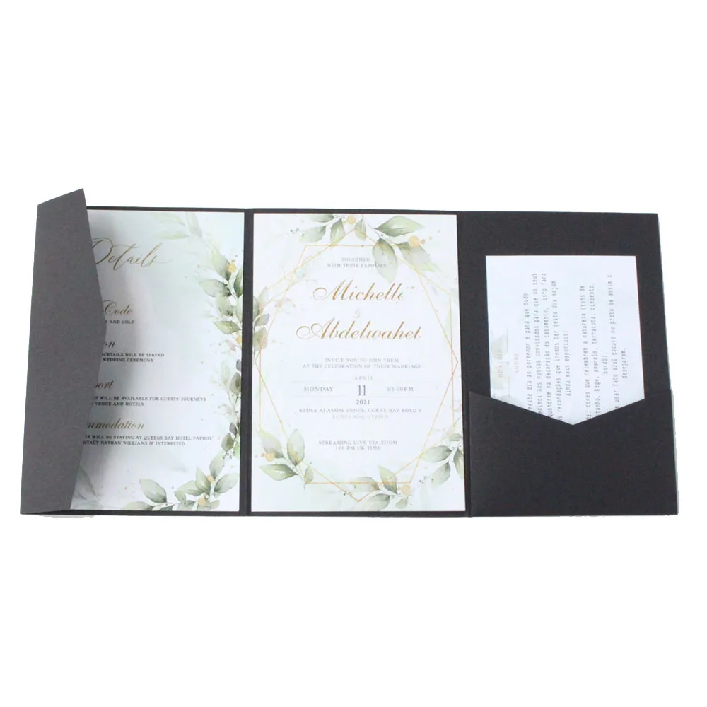 Matte-Black-Pocket-Wedding-Invitations-Quarter-Fold-Custom-Inserts ...
