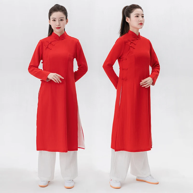 Wudang Style Tai Chi Robe Long Sleeve Linen Blend Martial Arts Uniform ...