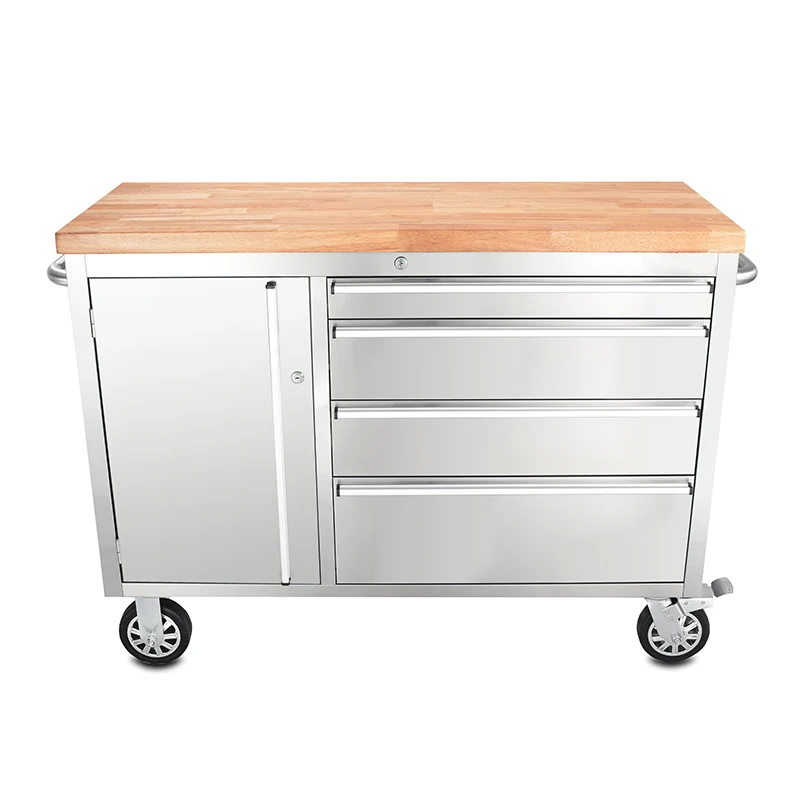 Hyxion Stainless steel wood workbench with wheels Metal tool cabinet ...