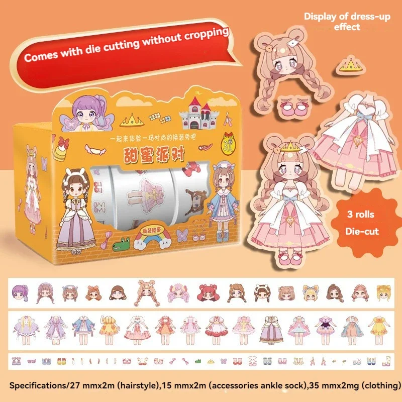 Kawaii Cute Princess Dress Up Sticker Girl Cartoon Washi Tape Set Cute ...