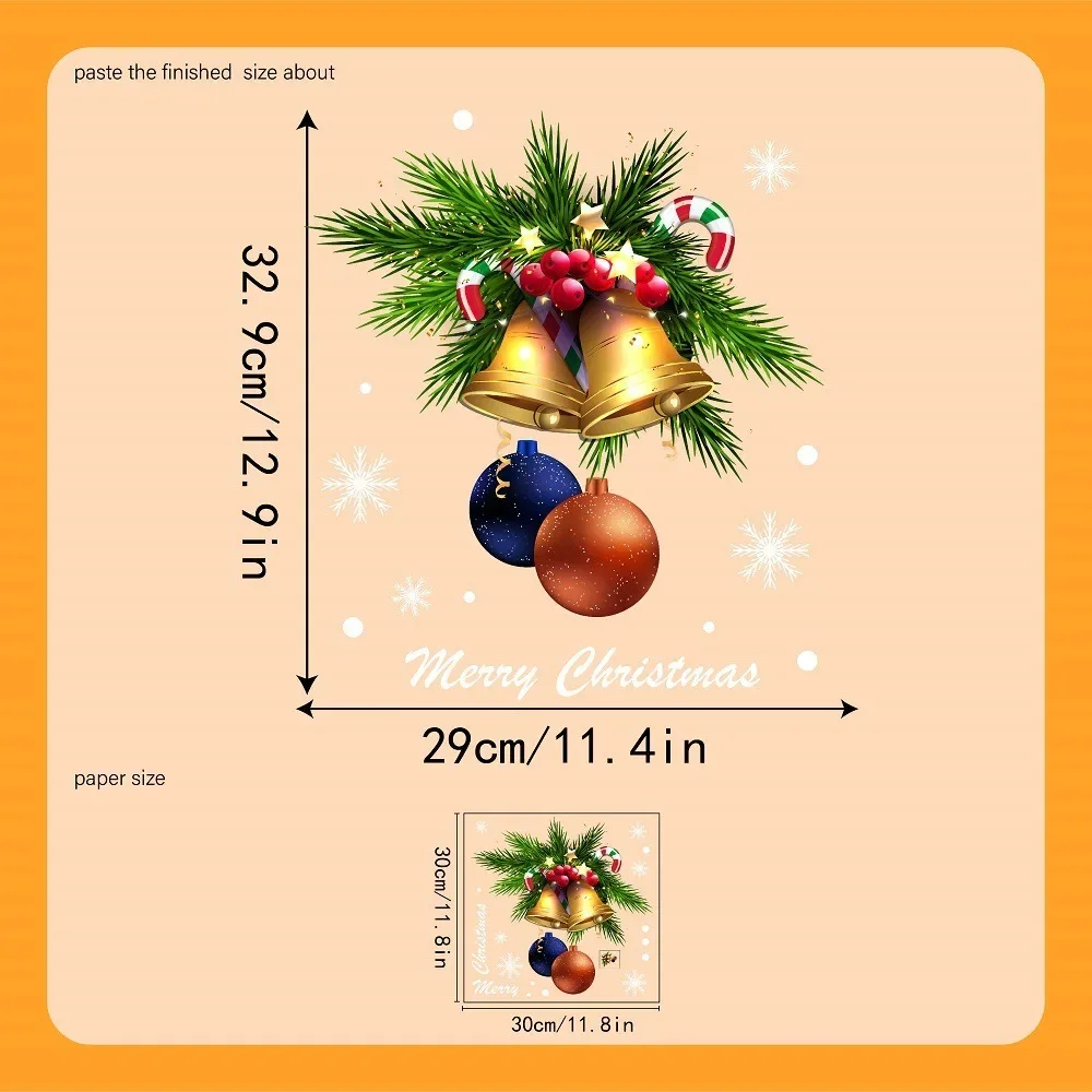 Colorful Christmas Ball Bell Window Sticker Xmas Wall Decor Xmas Candy ...