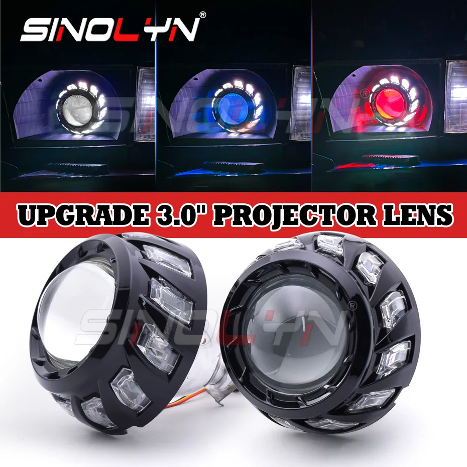 3 Inch Bi Xenon Angel Eyes Spiral Projector Lenses For Headlights H7 H4 Devil Car Lenses H1 HID ...