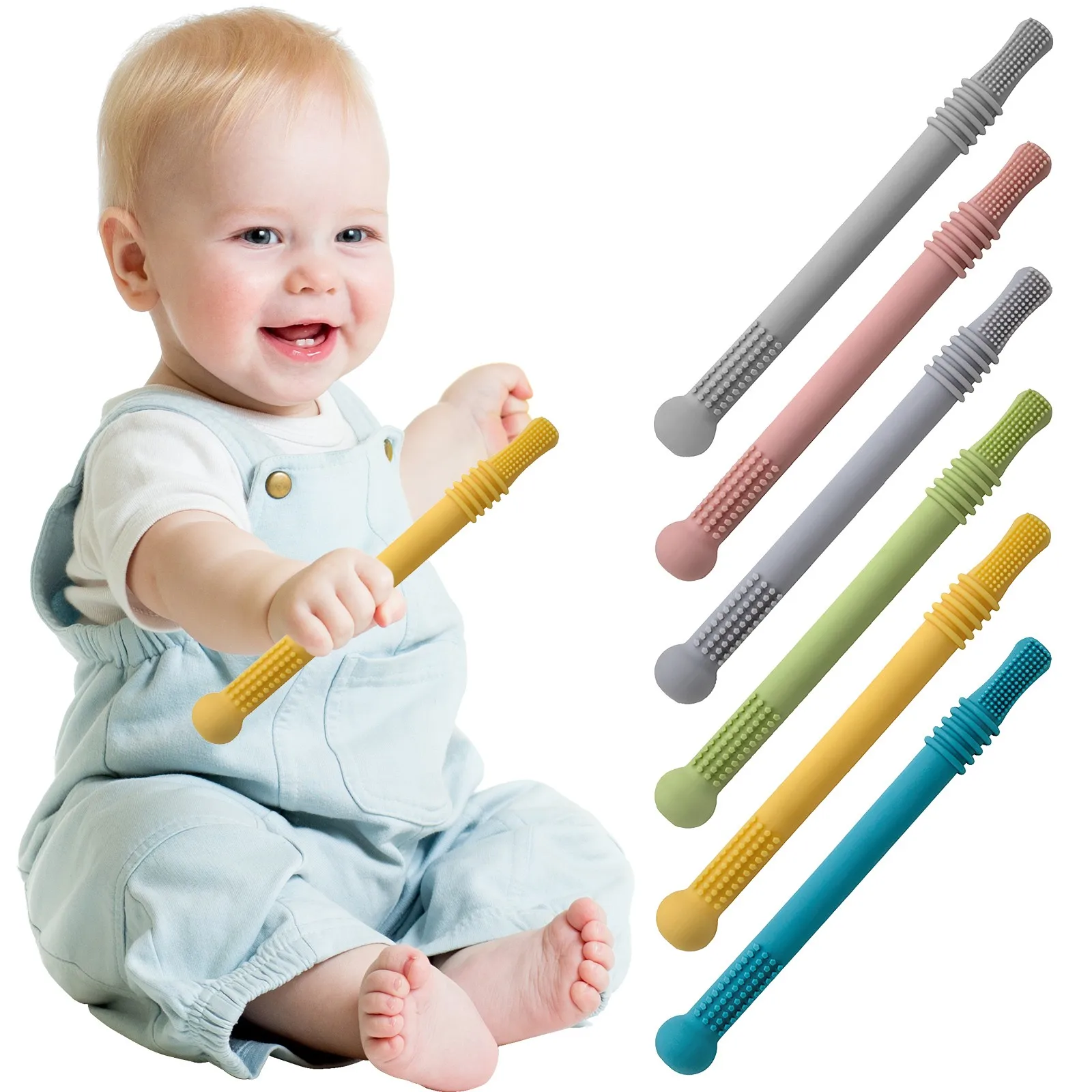 Silicone-Molar-Straw-Baby-Teether-Baby-Chewable-Safe-Toy-Food-Grade-BPA ...