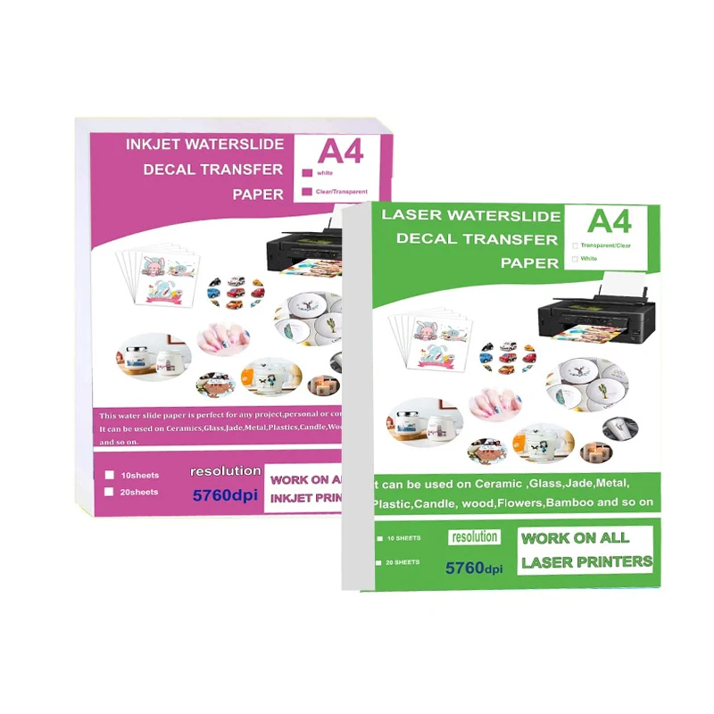 White-Clear-Laser-Waterslide-Papel-Decalque-DIY-A4-Papel-de-Transfer ...