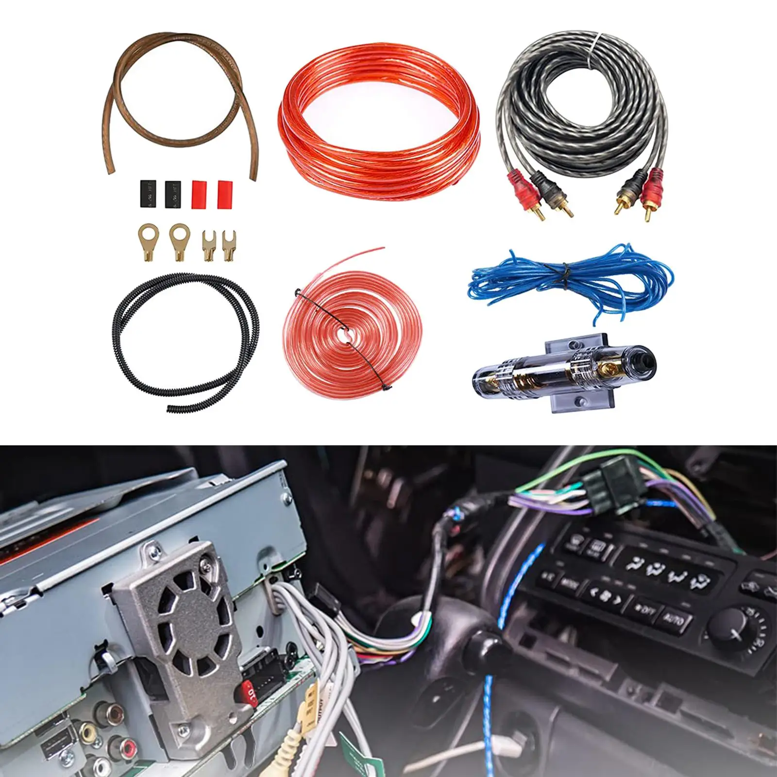 Car-Audio-Wiring-Kit-Amplifier-Stereo-Speaker-Cable-Sound-System-Power ...