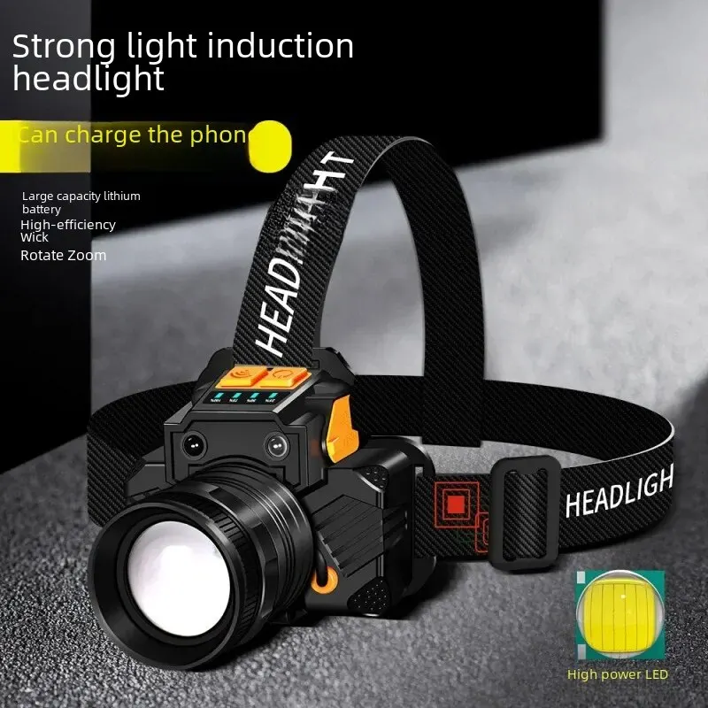 Sensing LED Headlamp Rotatable Zoomable USB Rechargeing High Brightness ...