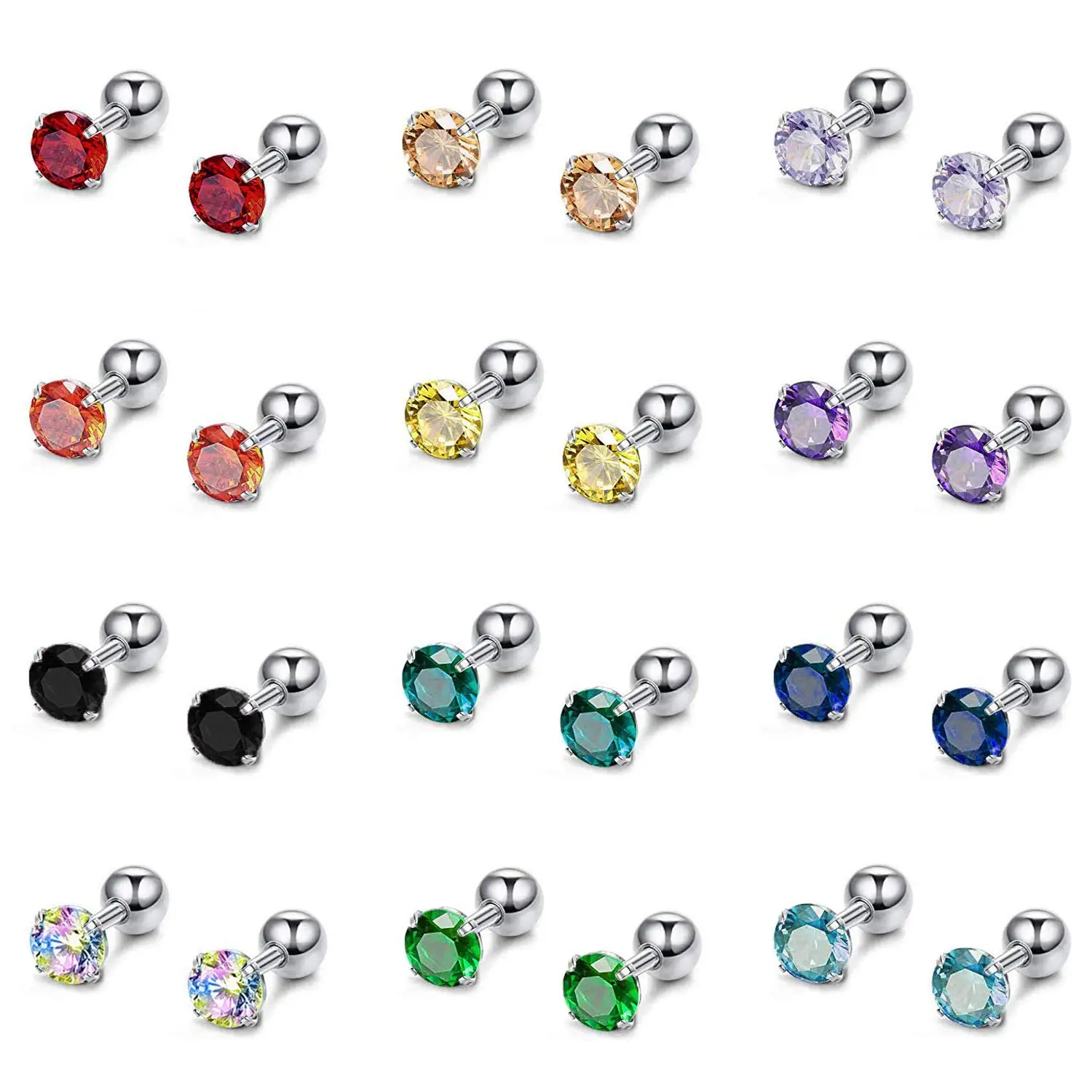 1-Pair-CZ-Ear-Stud-Mixed-Colors-Cartilage-Earrings-Set-Stainless-Steel ...