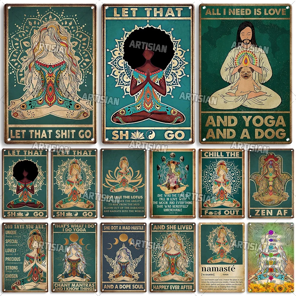Artisian-NAMASTE-Metal-Plaque-Zazen-Tin-Sign-Yoga-Meditation-Decorative ...
