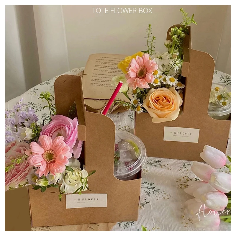 Kraft Paper Coffee Take-away Box | Kraft Paper Hand Flower Box - 10pcs ...