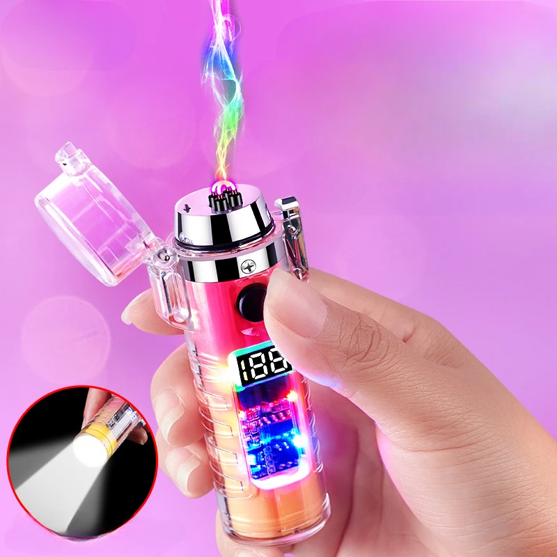 Transparent-Shell-Dual-Arc-USB-Lighter-Outdoor-Waterproof-LED-Colorful ...