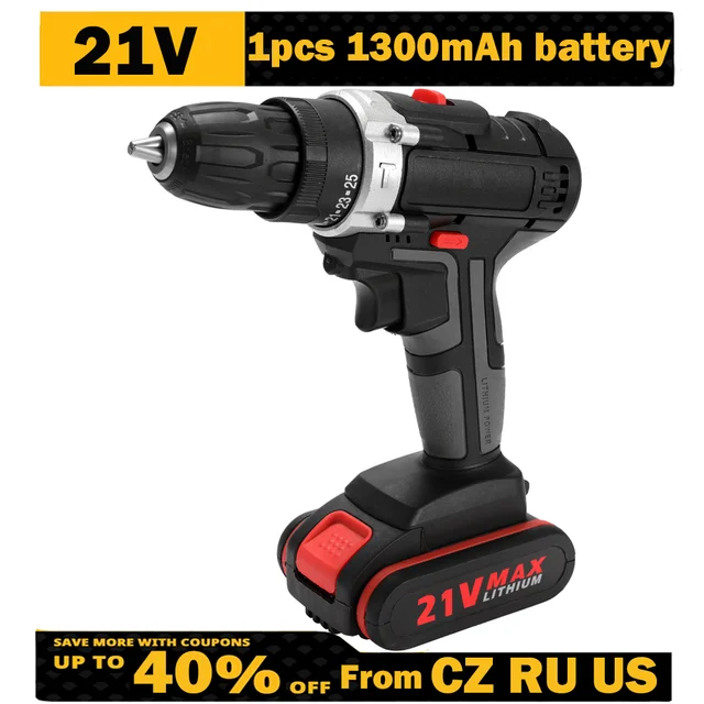 21V Electric Impact Cordless Drill High-power Lithium Battery Wireless ...