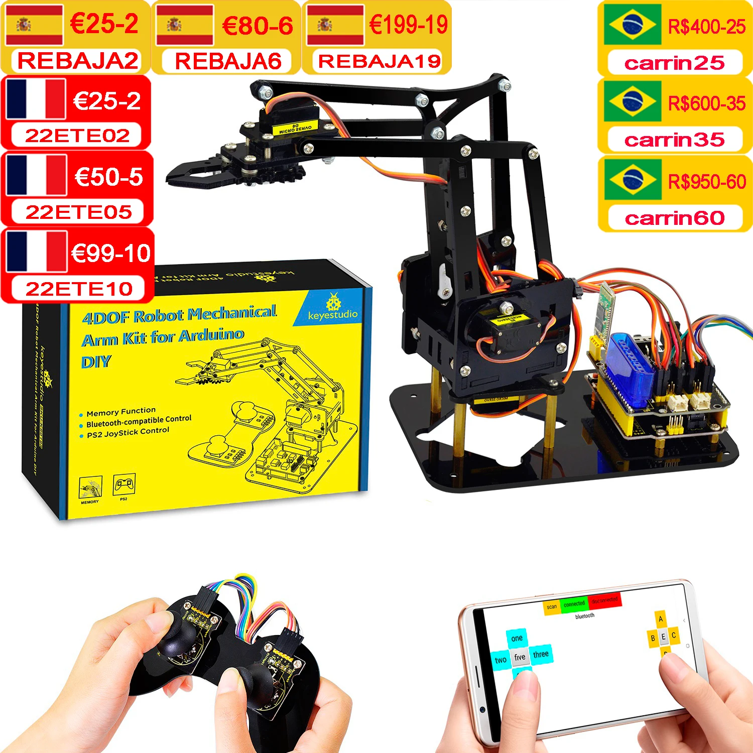Keyestudio STEM 4DOF Kit de bras de Robot, Kit de griffe de bras ...