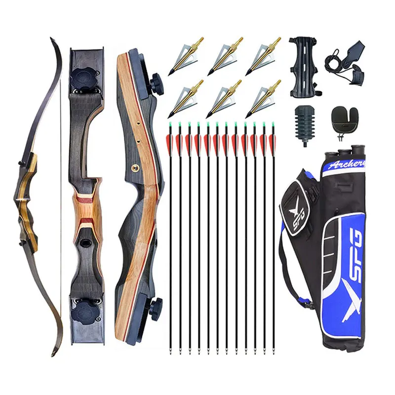 62-Archery-Set-Adult-Recurve-Right-Hand-Longbow-25-50-Lbs-Wooden-Riser ...