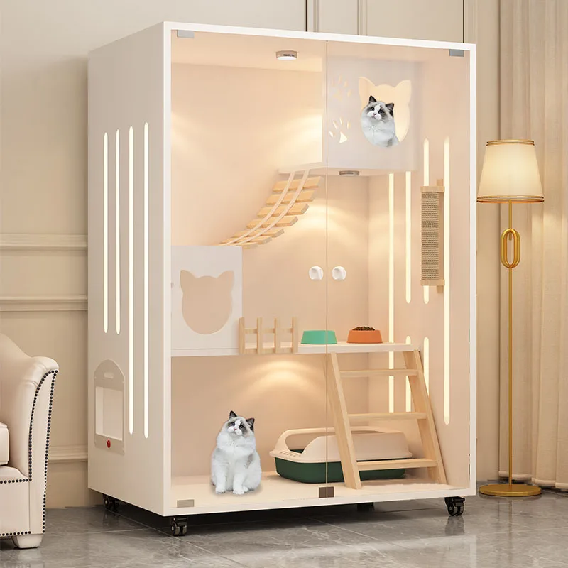 Cream-style-Cat-Cage-for-Pet-Shop-Density-Board-Cat-House-Double-layer ...