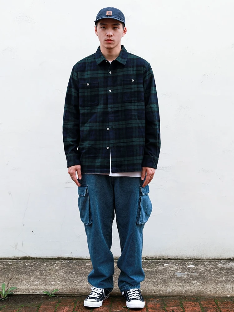 RADIUM Japanese Sle Casual Plaid Long Sve Woolen irt Men Spring Autumn ...