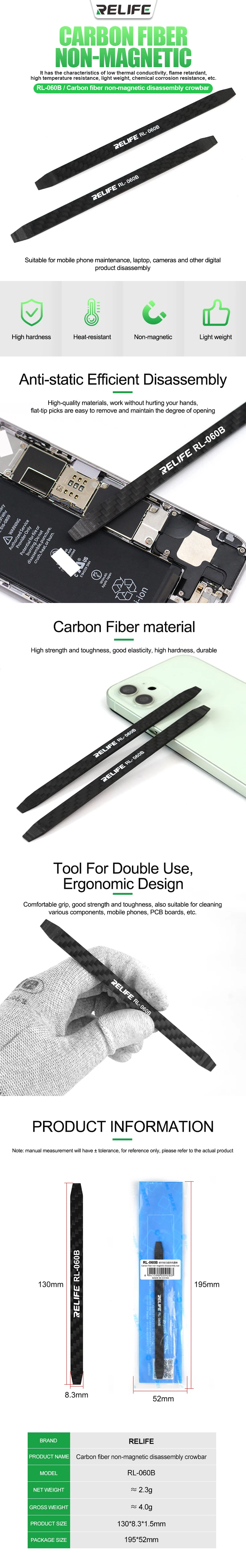 RELIFE RL-060B Phone Repair Tool Anti-static Carbon fiber non-magnetic ...