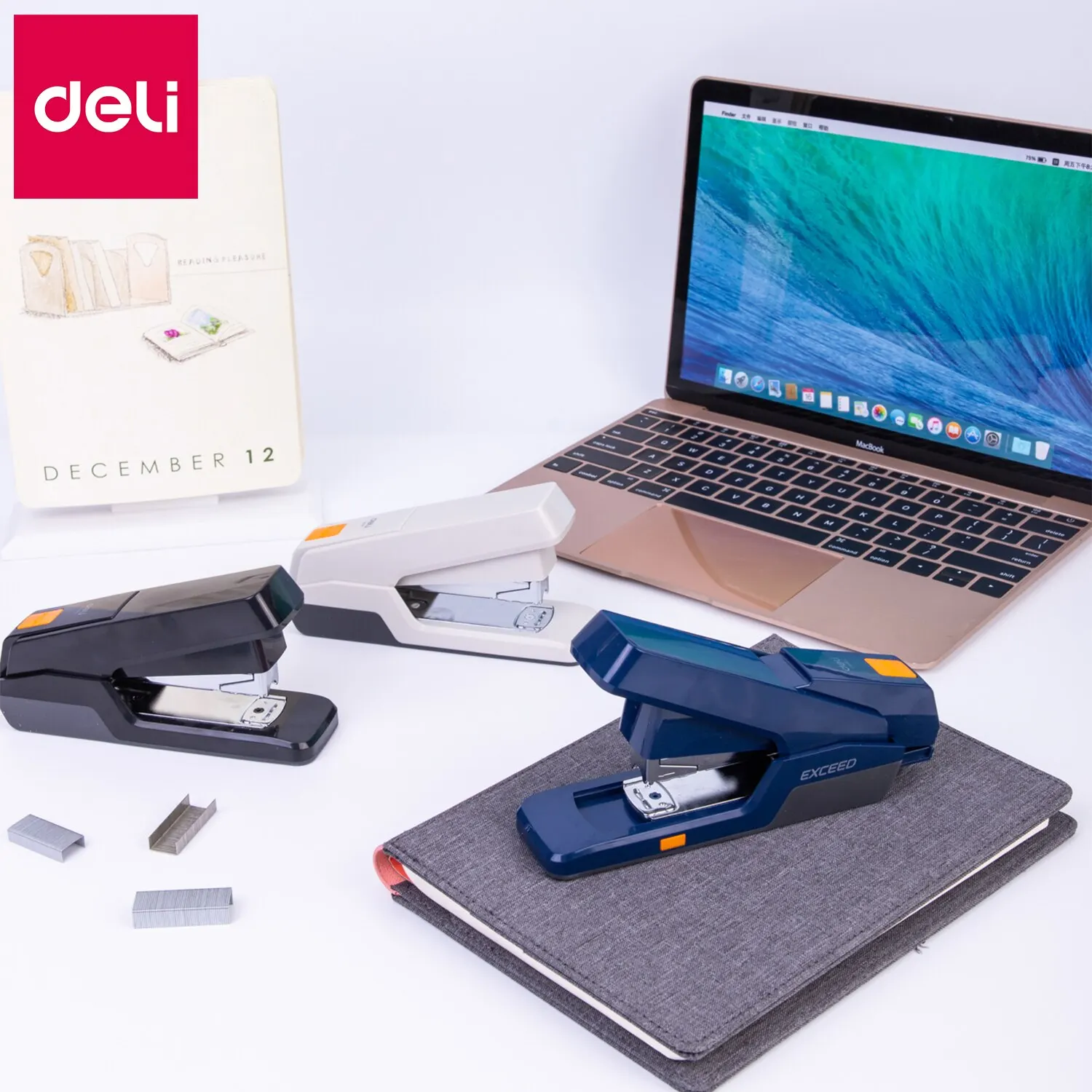 Deli-Portable-Quality-Stapler-Effortless-Stapler-Black-Blue-Save-Effort ...