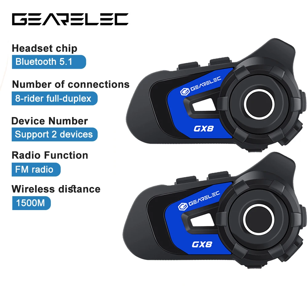 GEARELEC GX8ชุดหูฟังอินเตอร์คอม1500M ช่วง6 ~ 8คนรถจักรยานยนต์ระบบ ...