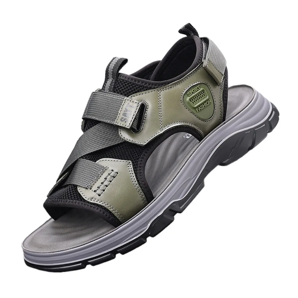 Soft Leather Platform Sandals for Men Solid Color Summer New Beach ...