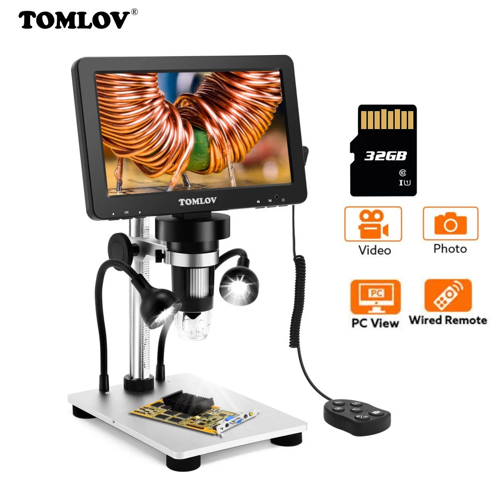 TOMLOV DM9 Professional Digital Microscope 1200x Magnification 7" LCD ...