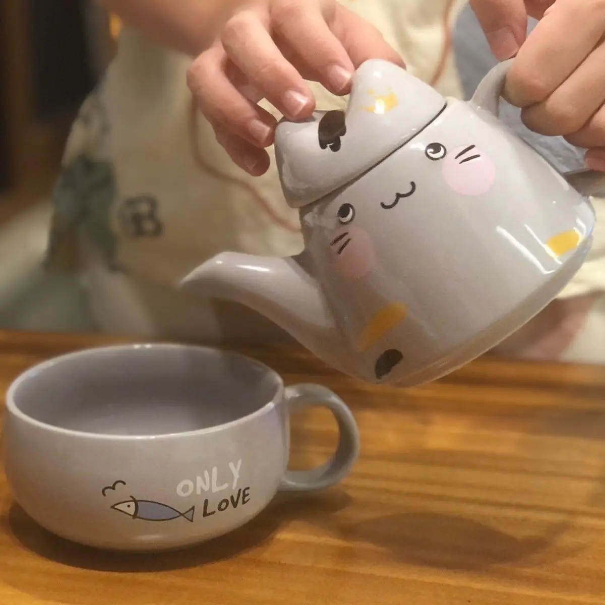 400ml Fat Cat Ceramic Mother And Child Pot Coffee Teapot Set Tea Pot ...