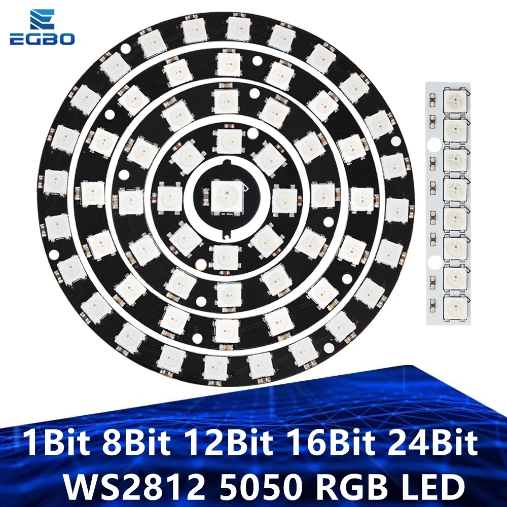 WS2812 RGB LED Ring Module (1 Piece) - 5050 Full-Color LEDs (1/8/12/16 ...
