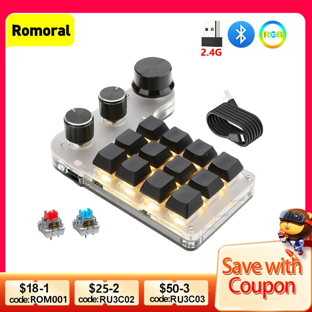 RGB Custom Macro Keyboard Bluetooth 2.4G Receiver USB 3 Mode ...