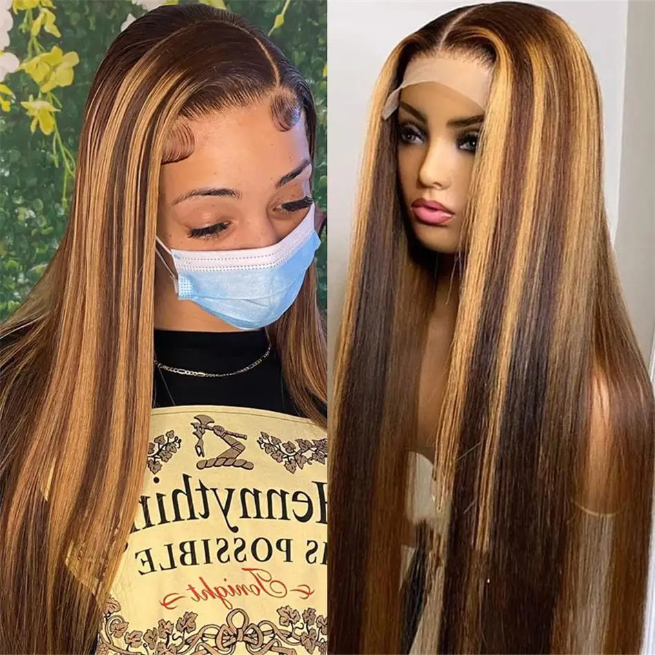 34-Inch-Bone-Straight-Highlight-Lace-Front-Human-Hair-4-27-Ombre-13x4 ...