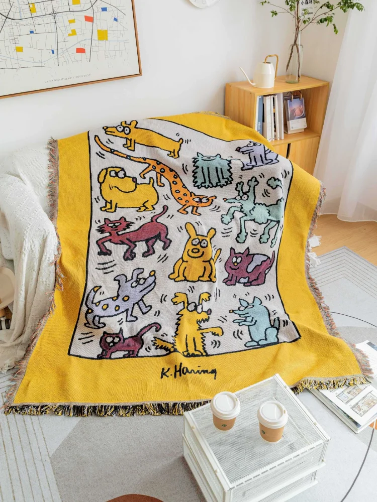 Funny Yellow Graffiti Sofa Blanket Retro Tapestry Ins Cartoon Cover ...