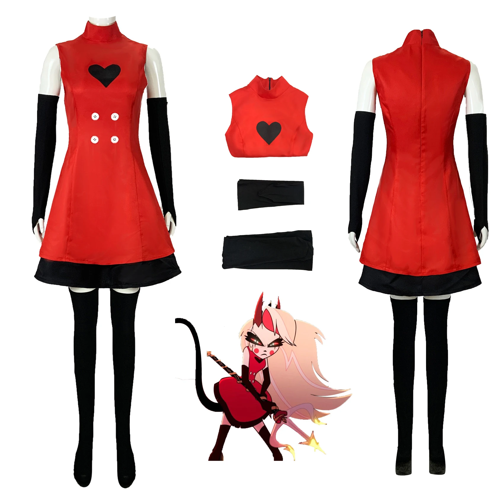 Hazbin-Charlie-Hotel-Morningstar-Cosplay-Costumes-Wig-Red-Dress-Demon ...