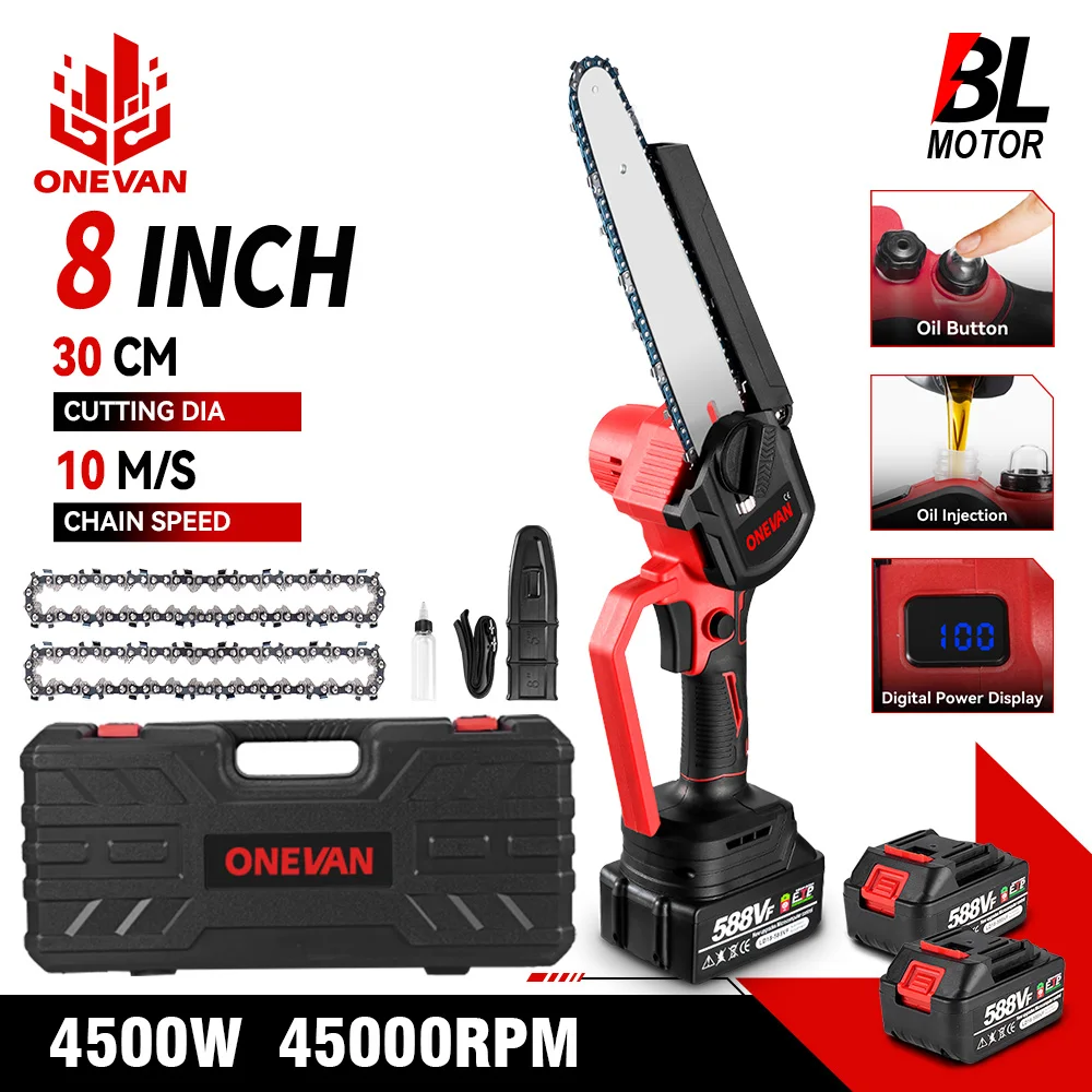 ONEVAN Brushless 8Inch Electric Saw Automatic Oiler Handheld Garden ...