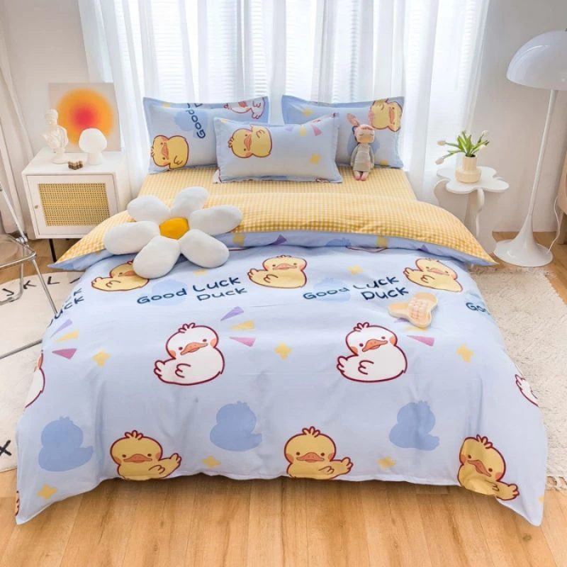 Luck Duck Bedding Set Girls Boys Bed Linen Sheet Plaid Duvet Cover No ...