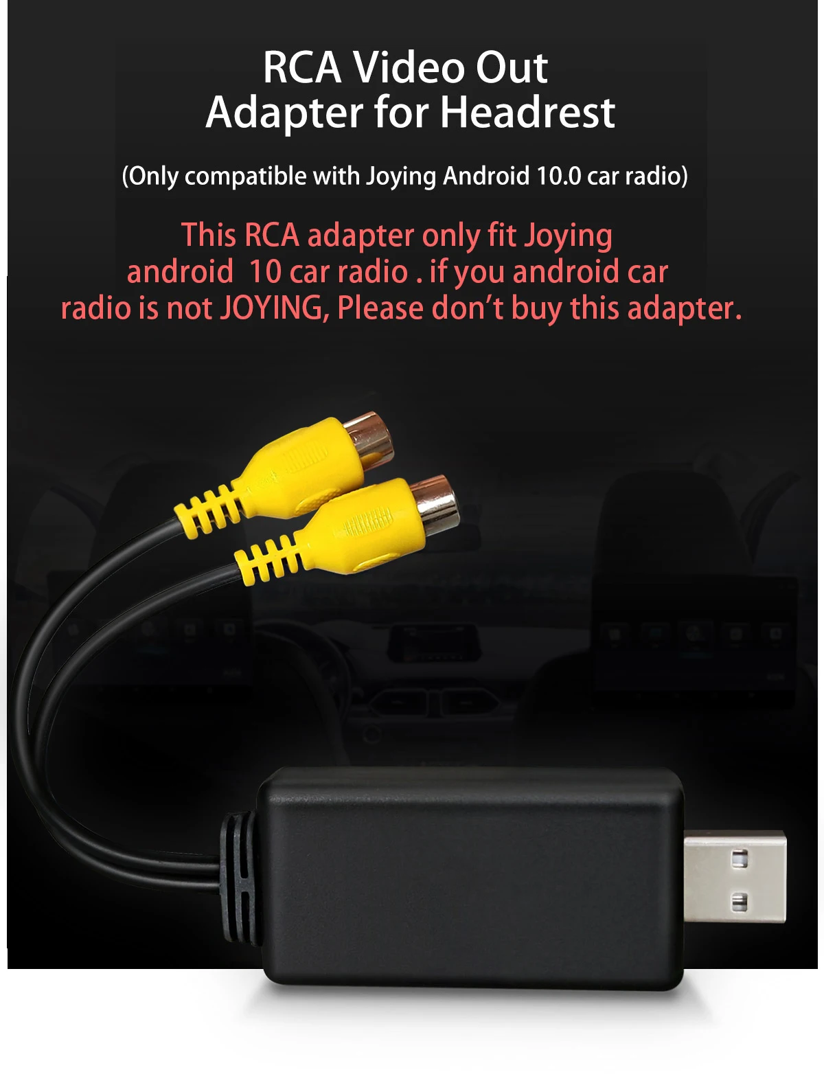 JOYING RCA Video Output Adapter Cbale For Headrest Back Rear Screen ...