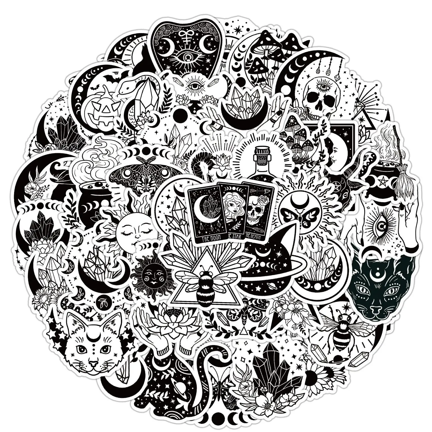 10-50pcs-Black-White-Gothic-Magic-Witch-Tarot-Goth-Stickers-Decals-Toy ...