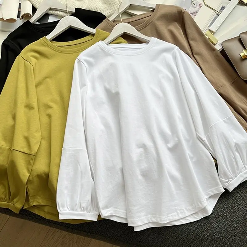 Solid Color Plus Size Street Casual Tops Spring Simplicity Quarter ...