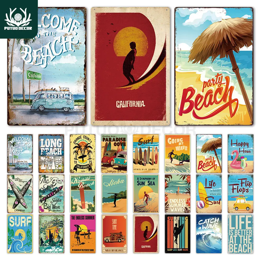Beach-Tin-Sign-Plaque-Metal-Summer-Sign-Metal-Plate-Wall-Decor-for ...