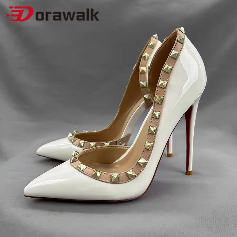 12cm White Party Shoes For Woman Patent Leather Dress Open Sideways ...