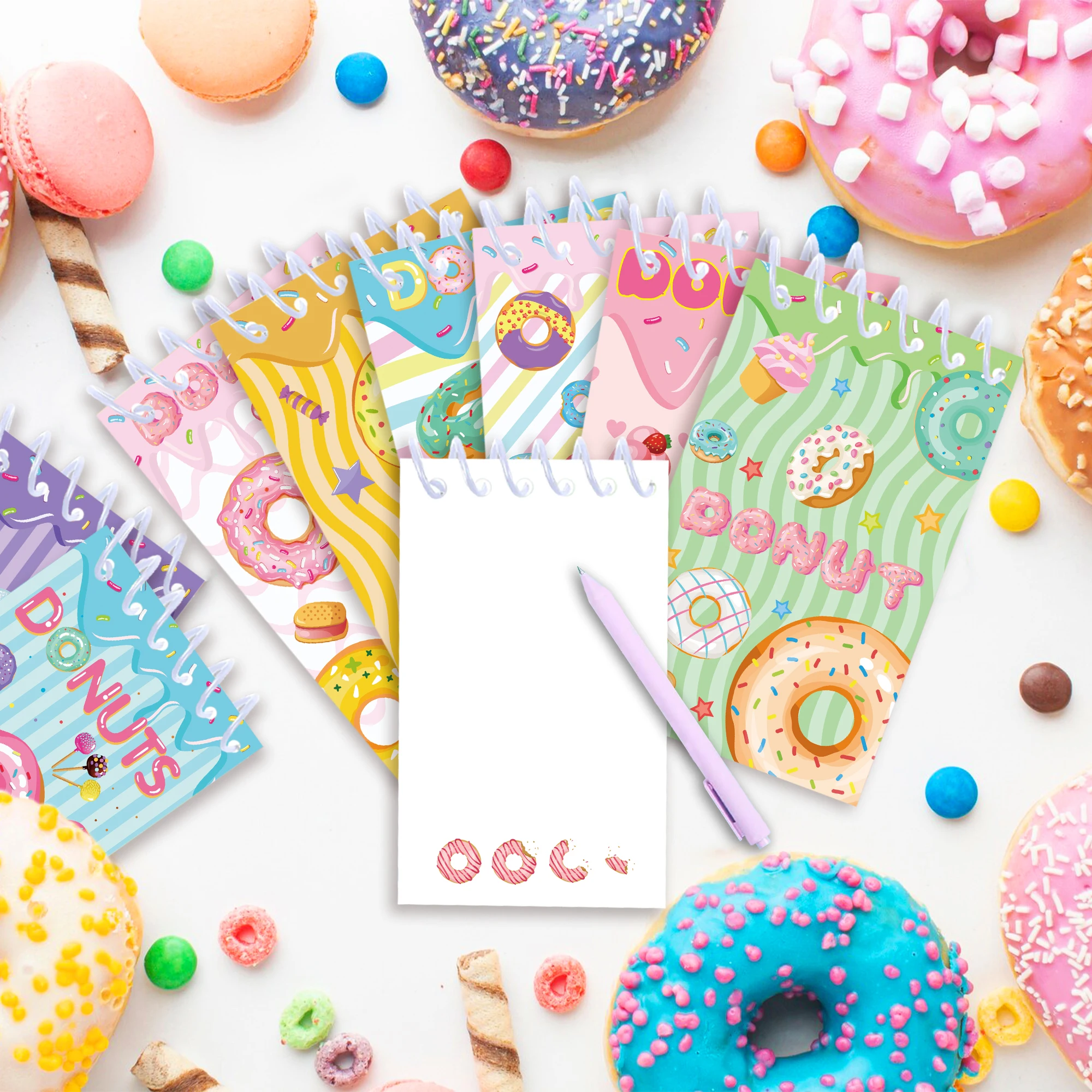 8pcs Donut Mini Notebooks Memo Pad Coil Booklet Notepads Office ...