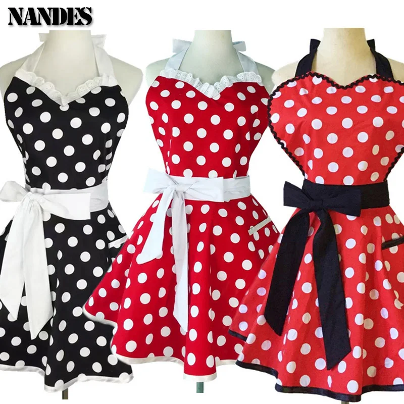 Kitchen-Cooking-Oilproof-Aprons-Polka-Dot-Retro-Kitchen-Apron-Woman ...