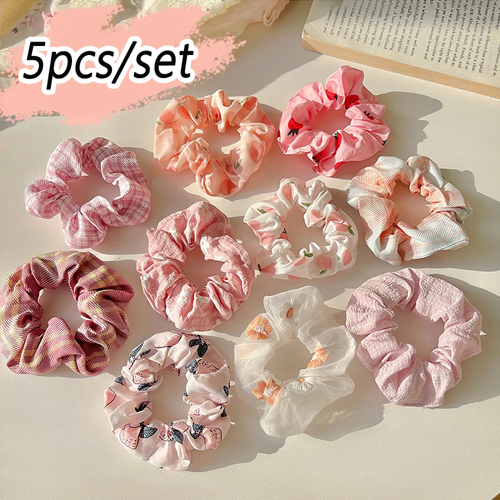 5pcs-Set-Bobbles-Scrunchies-Elastic-Dots-Stripe-Hair-Ties-Ponytail-Holder-Rubber-Band-For-Women ...