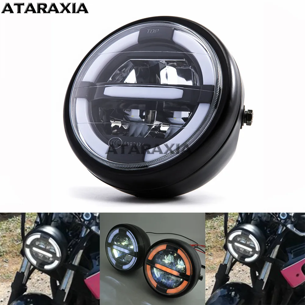 Motorcycle Cafe Racer LED Headlight Vintage Headlamp High Low Beam ...