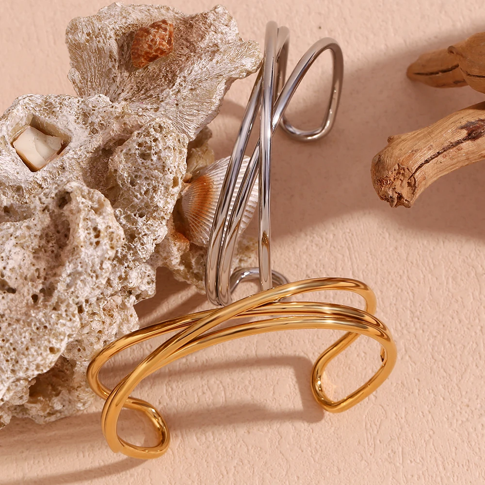 E-B-belle-Three-Layer-Wrapped-Open-Bracelet-Water-Resistant-18K-Gold ...