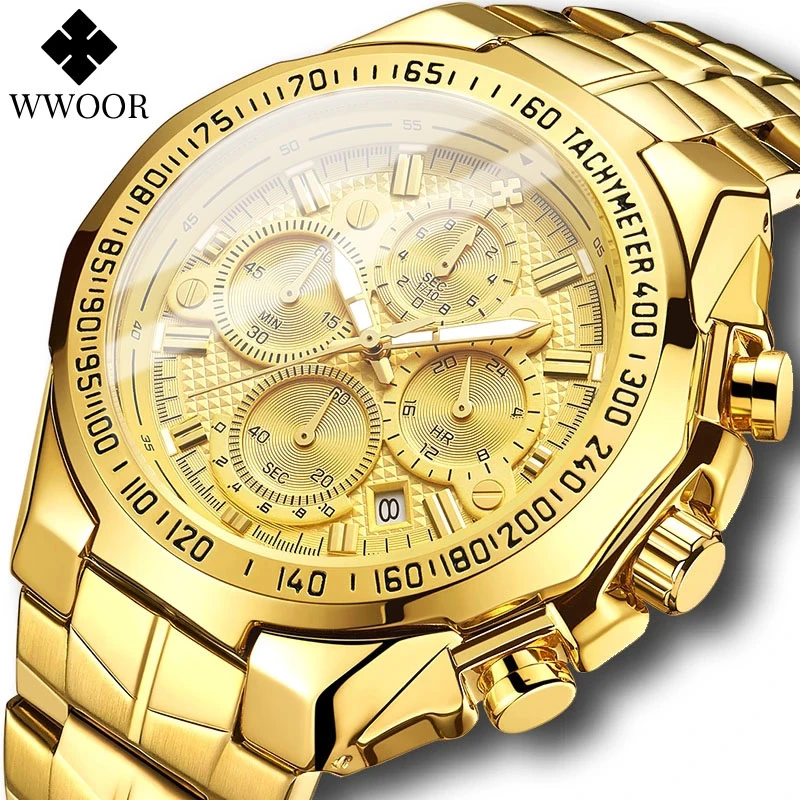 Wwoor Sports Military Watches Men Top Brand Luxury Gold Full Steel ...