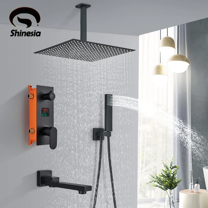 Shinesia-Black-Digital-Display-Tropical-Shower-System-Set-Rain ...