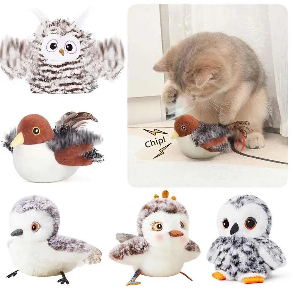 Rechargeable Flapping Bird Sparrow Cat Toy USB Vivid Chirping ...