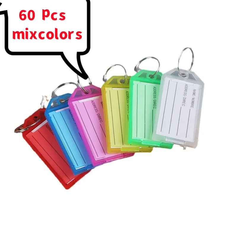 60-Pieces-Flap-Transparent-Keychain-Colorful-Plastic-Label-Keychain ...